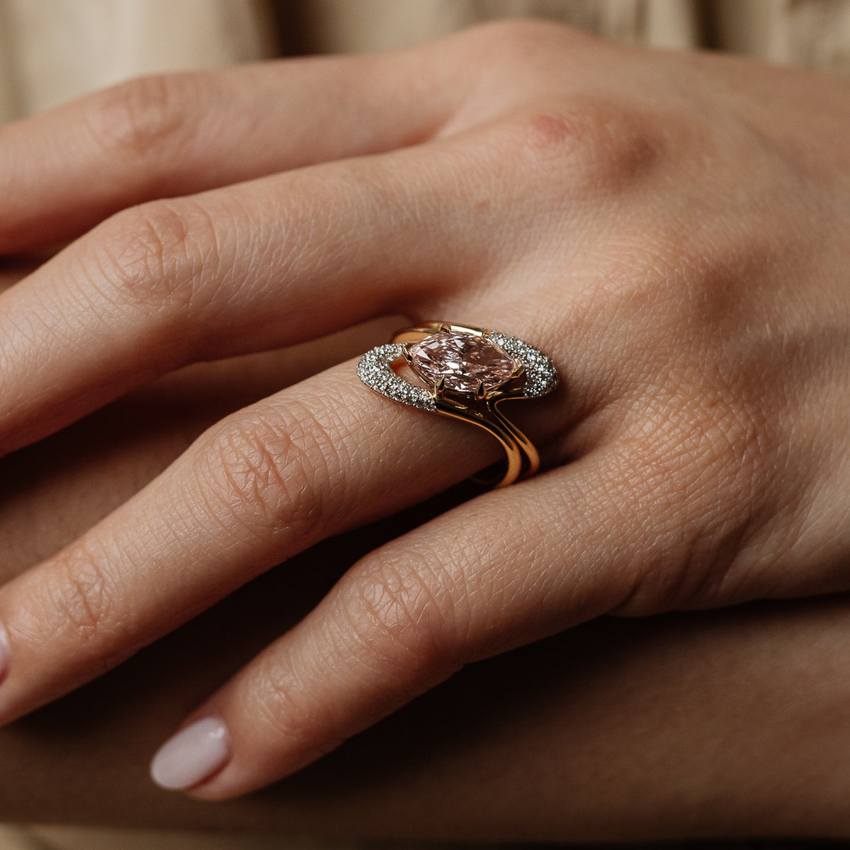 Juno Pink Marquise - Pink Marquise Diamond Engagement Ring – Grew & Co